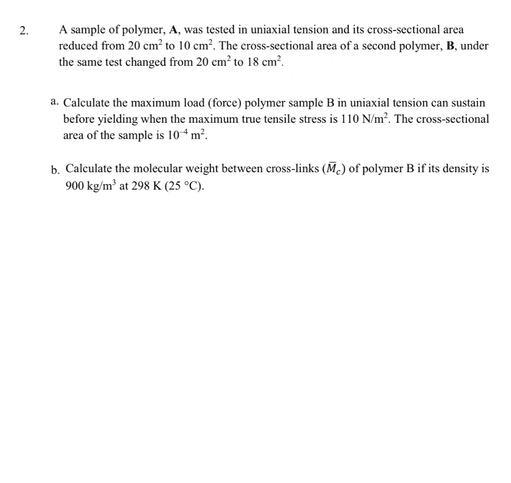 1. 2. A sample of polymer, A, was tested in uniaxial | Chegg.com