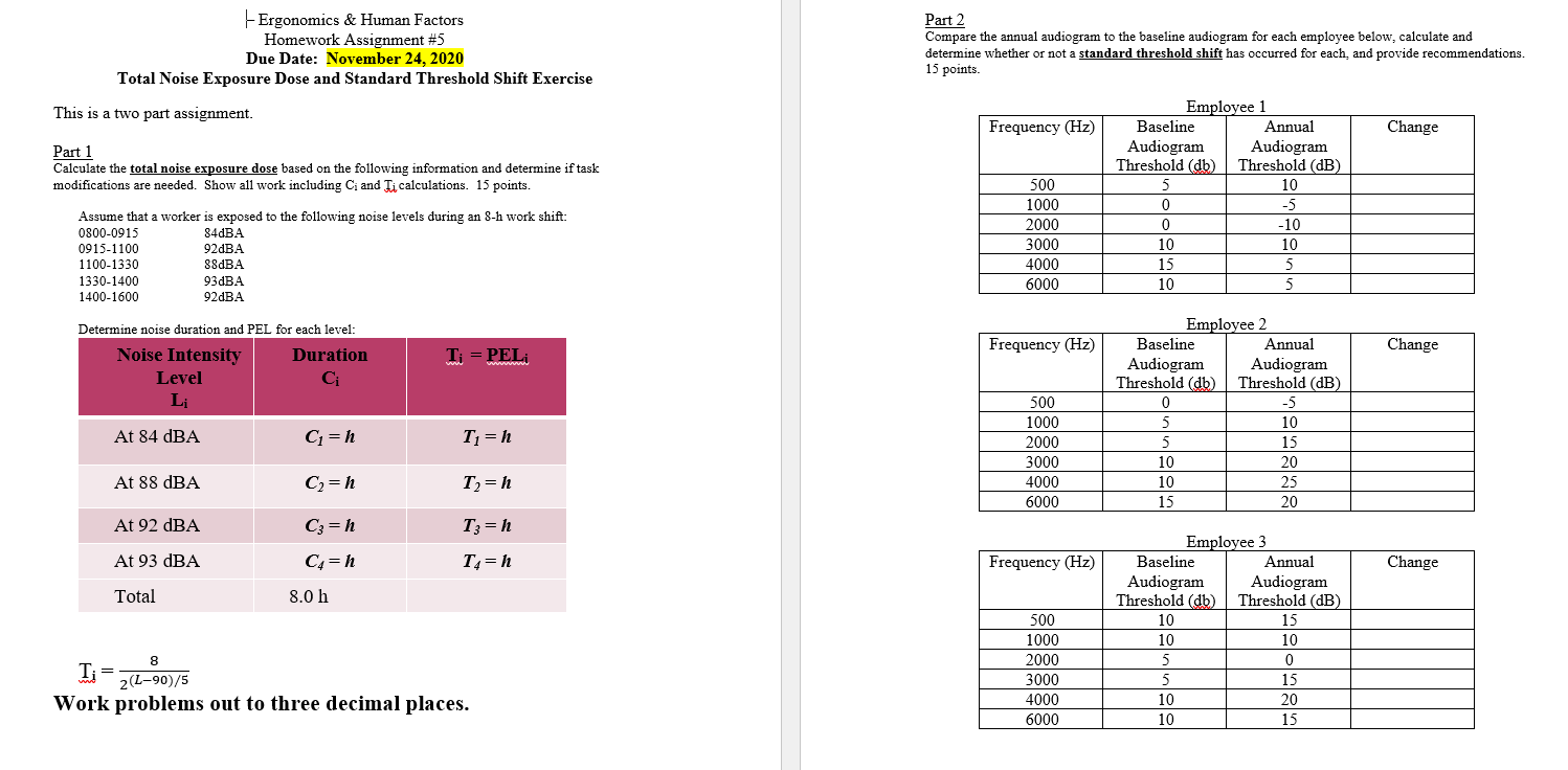 - Ergonomics \& Human Factors Homework Assignment \#5 | Chegg.com
