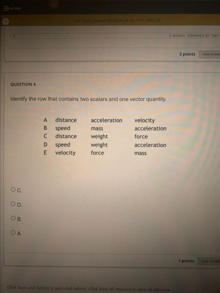 Solved Identify the row that contains two scalars and one | Chegg.com