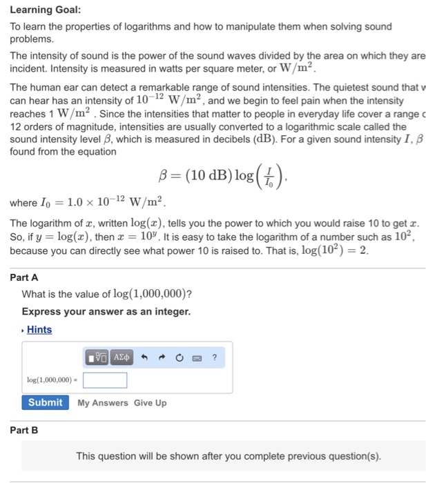 Solved Learning Goal To learn the properties of logarithms | Chegg.com