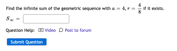 Solved Find the infinite sum of the geometric sequence with | Chegg.com