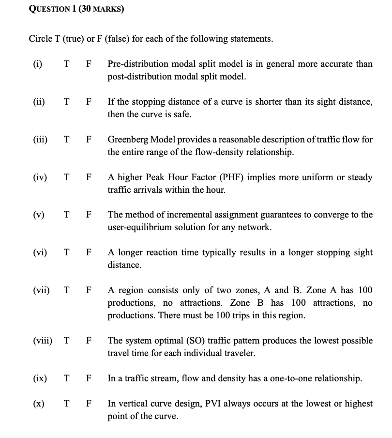 Solved QUESTION 1 (30 MARKS) Circle T (true) or F (false) | Chegg.com