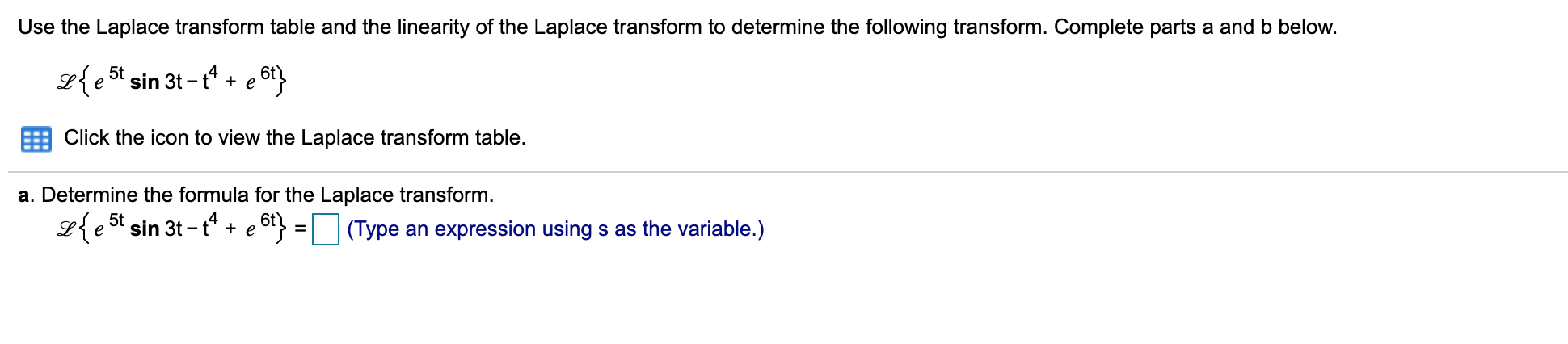 Solved Use the Laplace transform table and the linearity of | Chegg.com