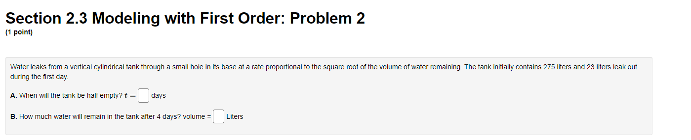 Solved Section 2 3 Modeling With First Order Problem 2 1