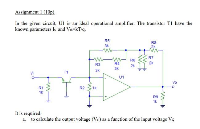 Solved In the given circuit, U1 is an ideal operational | Chegg.com