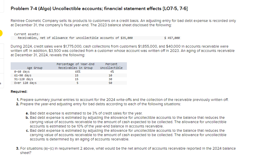 Solved Prepare the year-end adjusting entry for bad debts | Chegg.com