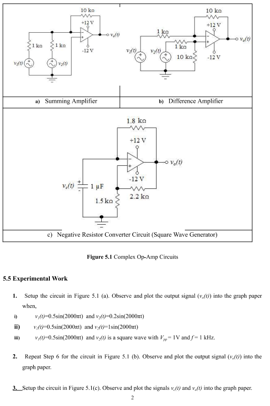 Figure 5.1 Complex Op-Amp Circuits .5 Experimental | Chegg.com