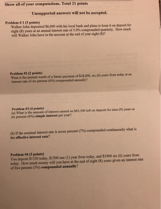 Solved Show all of your computations. Total 21 points | Chegg.com