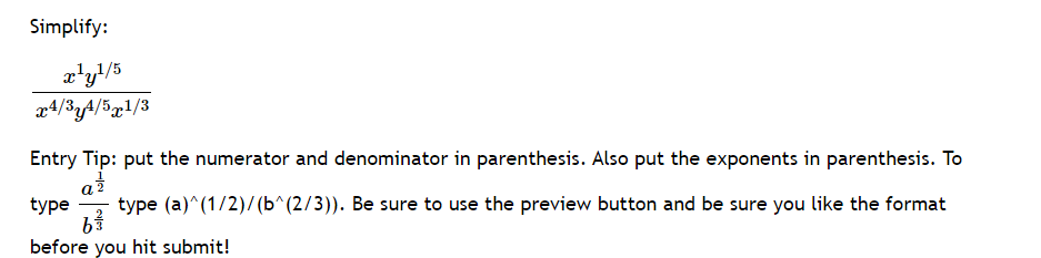 Solved Simplify:x1y15x43y45x13Entry Tip: put the numerator | Chegg.com