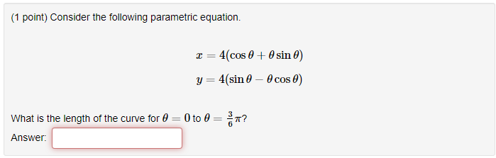 Solved (1 ﻿point) ﻿Consider the following parametric | Chegg.com