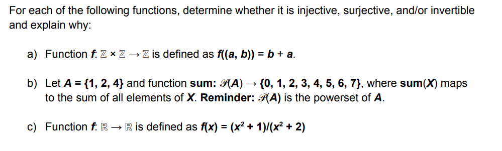 Solved For each of the following functions, determine | Chegg.com