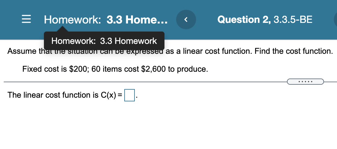 Solved = Homework: 3.3 Home... Question 2, 3.3.5-BE | Chegg.com