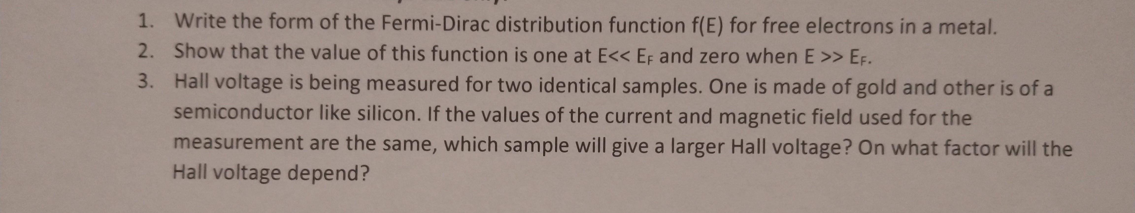 Solved 1. Write the form of the Fermi-Dirac distribution | Chegg.com