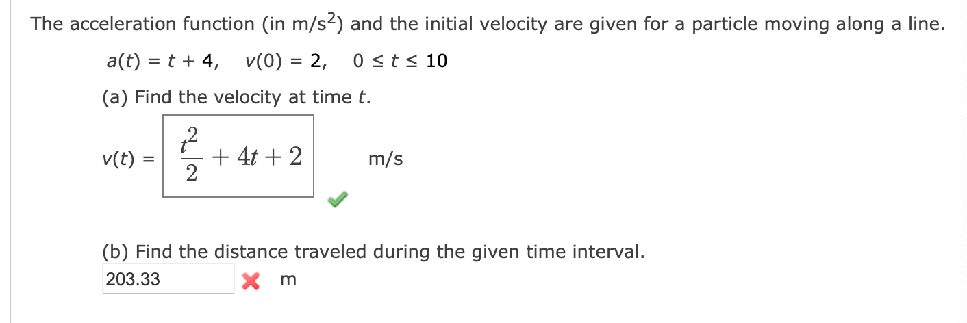 Solved The acceleration function (in ms2 ) ﻿and the initial | Chegg.com