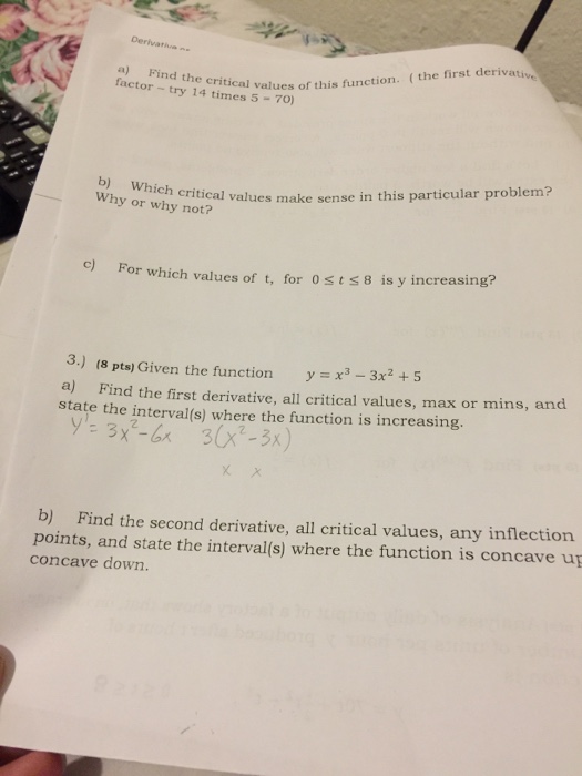 Solved a) Find the critical values of this function. (the | Chegg.com