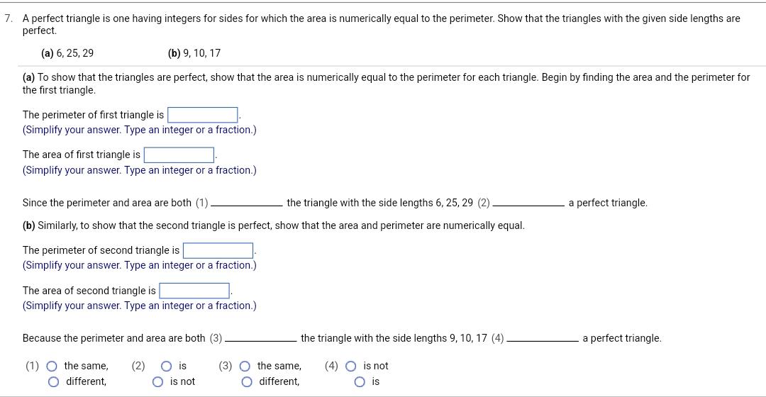 Solved A perfect triangle is one having integers for sides | Chegg.com