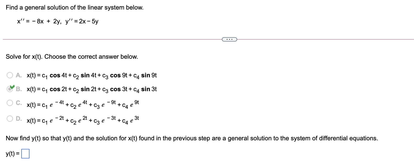 Solved Find a general solution of the linear system below. | Chegg.com