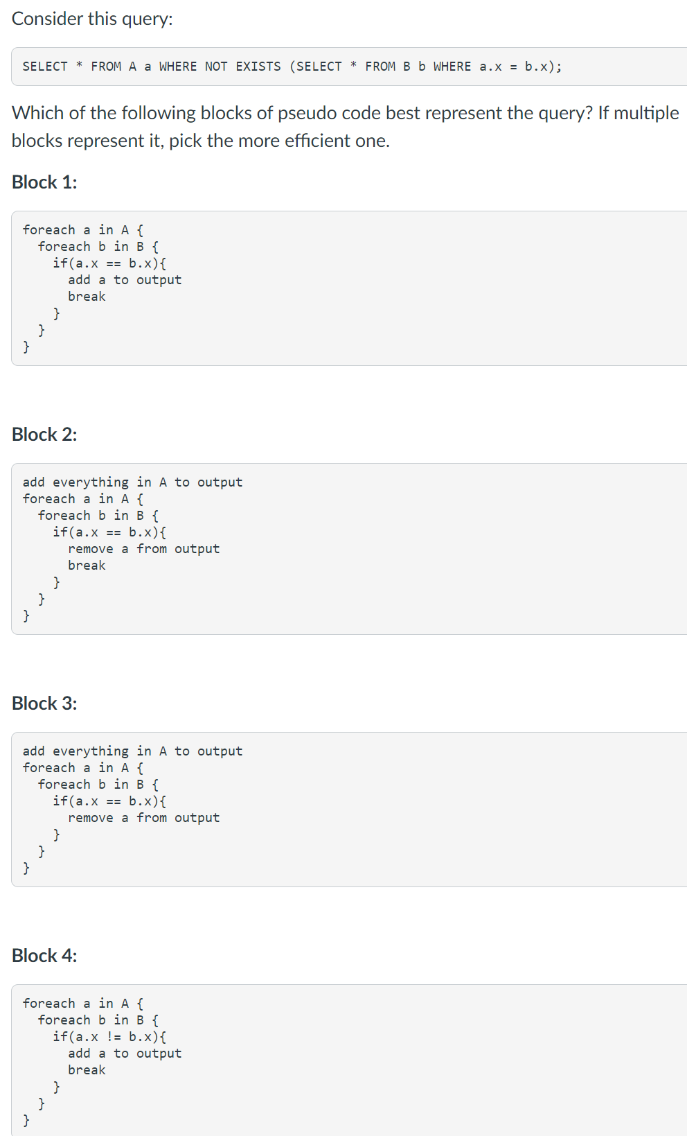 Solved Consider this query: SELECT * FROM A a WHERE NOT | Chegg.com
