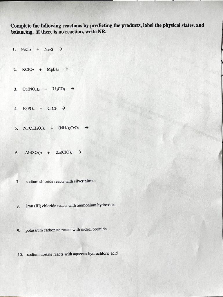 Solved complete the following reactions by predicting the | Chegg.com