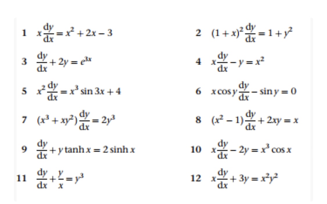 Solved 1x dxdy=x2+2x−3 2(1+x)2 dxdy=1+y2 3 dxdy+2y=e3x 4x | Chegg.com