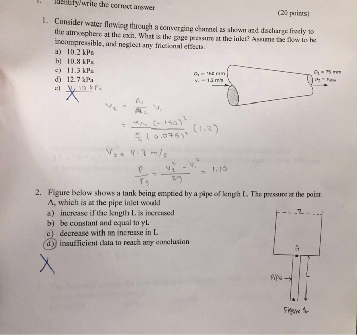 Solved Consider water flowing through a converging channel | Chegg.com