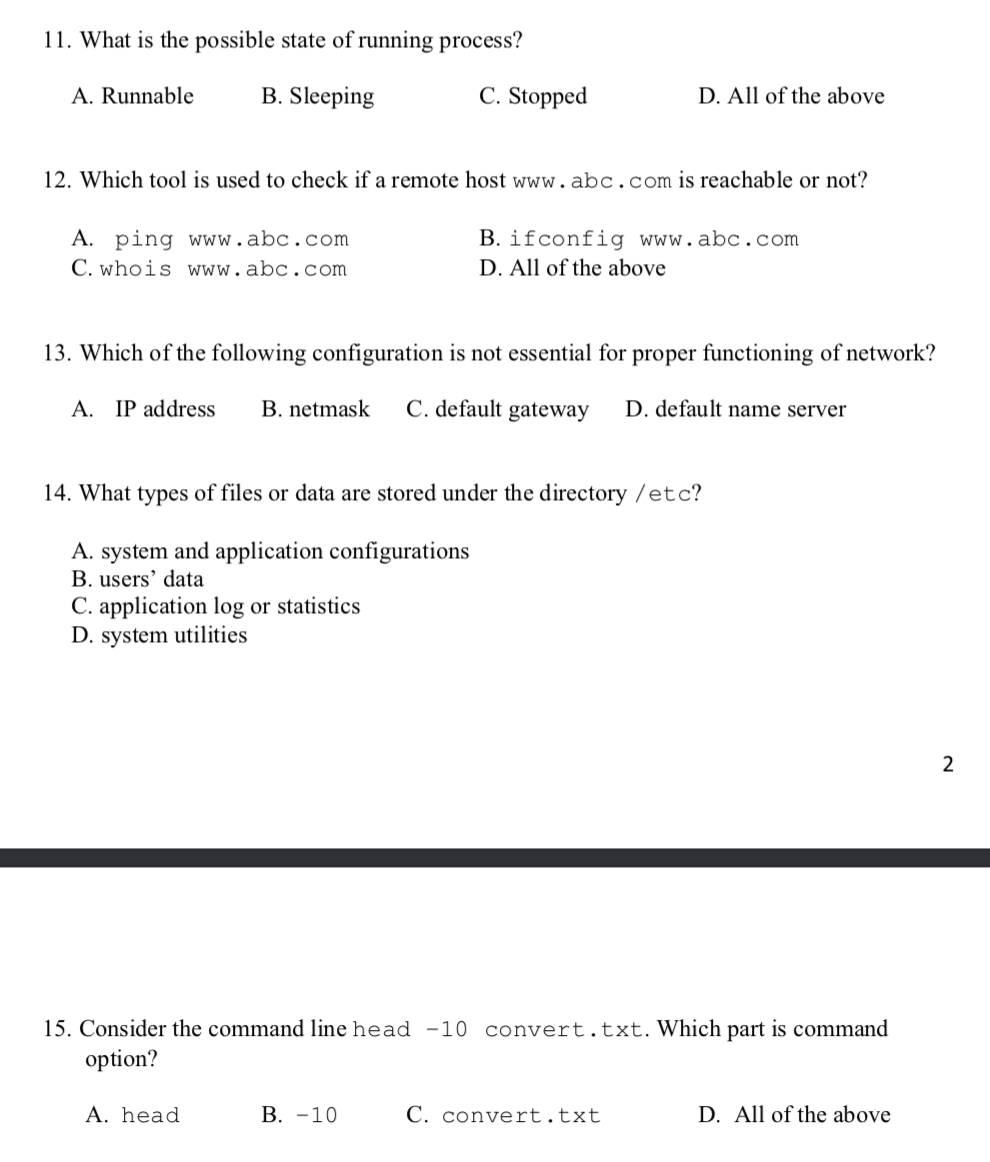 Solved 11. What is the possible state of running process? A. | Chegg.com