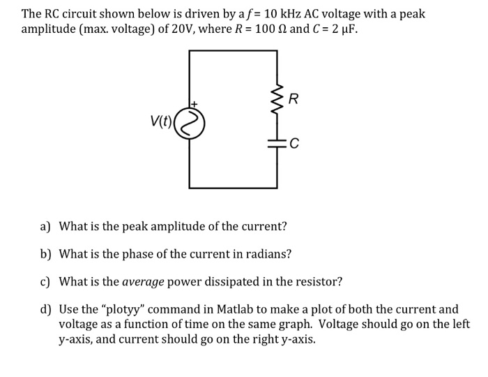 Solved The RC circuit shown below is driven by a f- 10 kHz | Chegg.com