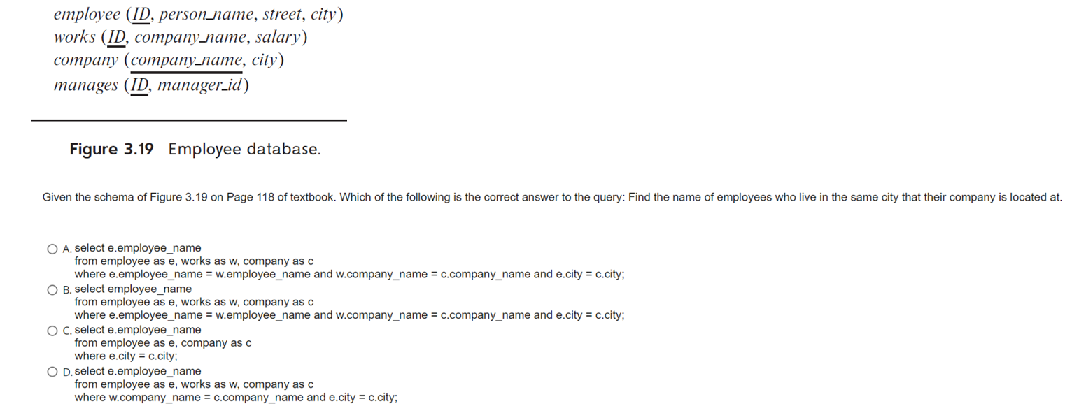 Solved employee (ID, person_name, street, city) works (ID, | Chegg.com