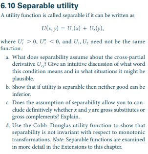 Solved 6.10 Separable utility A utility function is called | Chegg.com