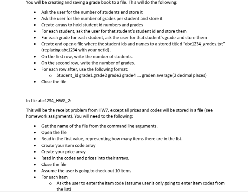 Solved You will be creating and saving a grade book to a | Chegg.com