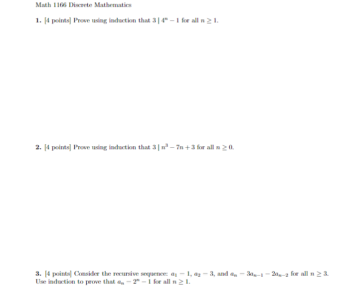 Solved Math 1166 Discrete Mathematics 1. [4 points] Prove | Chegg.com