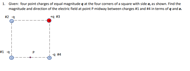 Solved Given: four point charges of equal magnitude q at the | Chegg.com