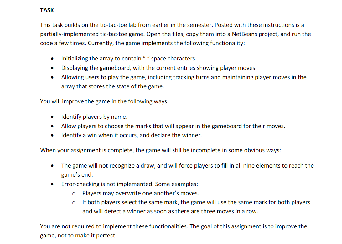 TASK This task builds on the tic-tac-toe lab from | Chegg.com