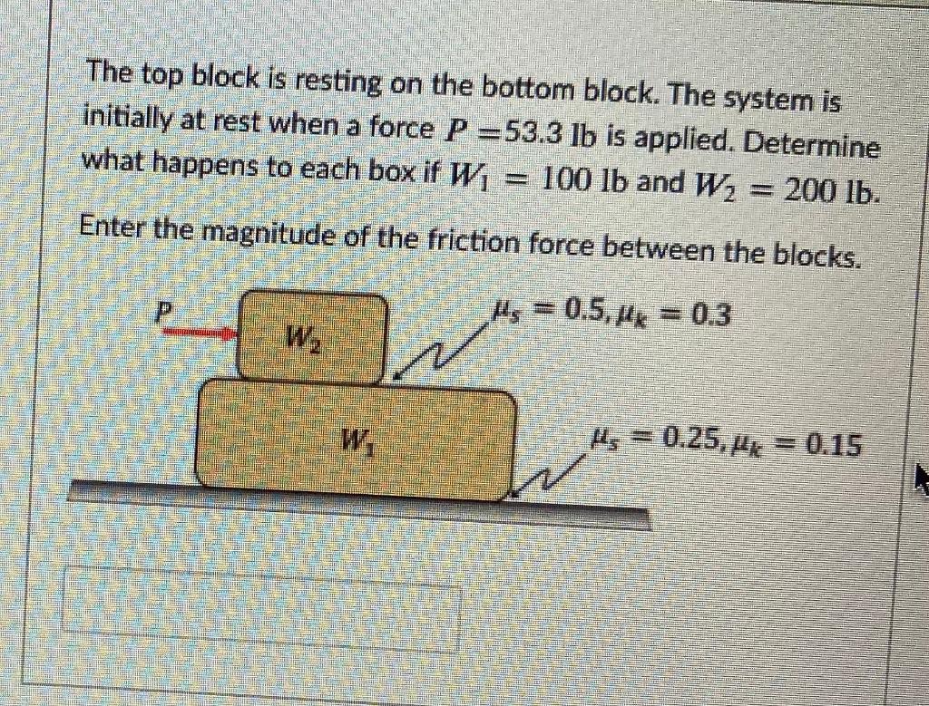 Solved The top block is resting on the bottom block. The | Chegg.com