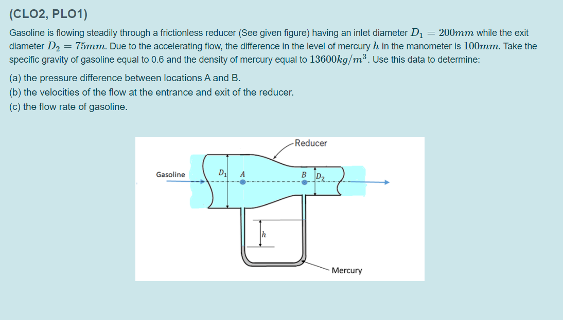 Solved (CLO2, PLO1) Gasoline is flowing steadily through a | Chegg.com