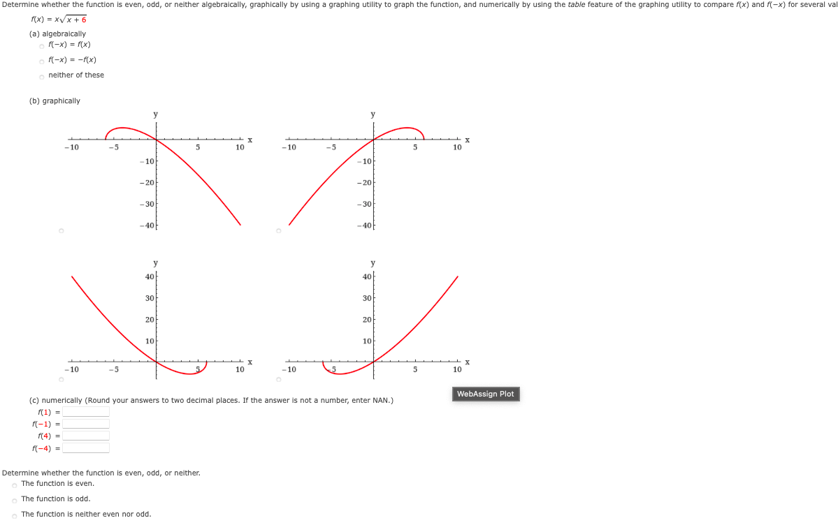 Solved Determine whether the function is even, odd, or | Chegg.com