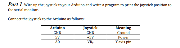 Solved Part 1 Wire Up The Joystick To Your Arduino And