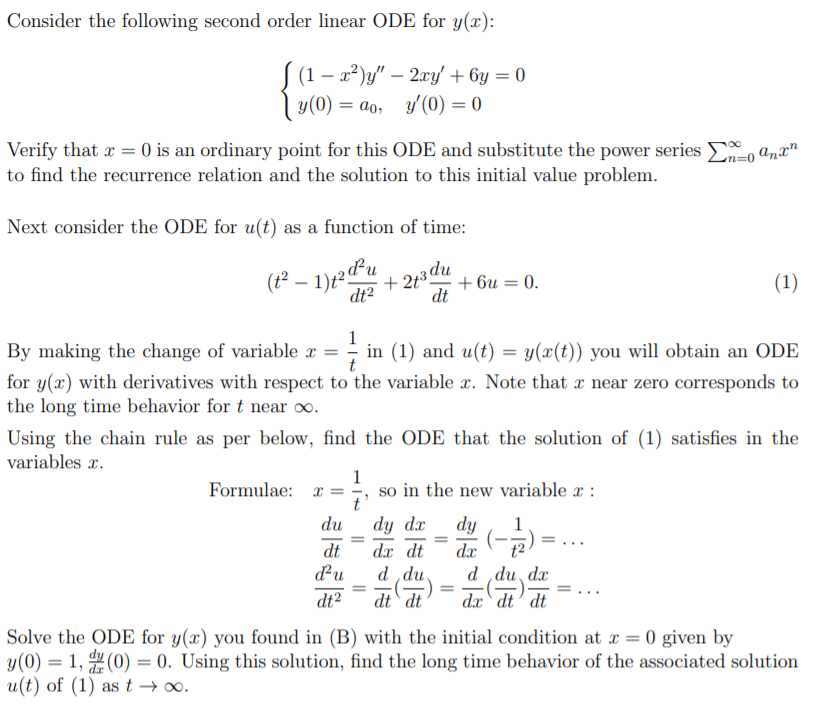 Solved Consider the following second order linear ODE for | Chegg.com