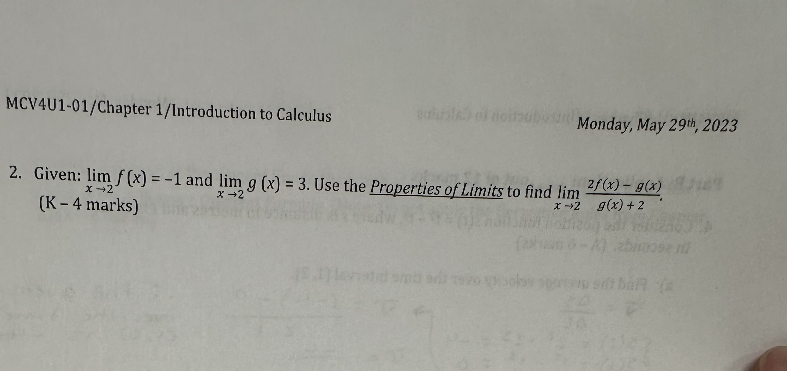 Solved MCV4U1-01/Chapter 1/Introduction to Calculus Monday, | Chegg.com