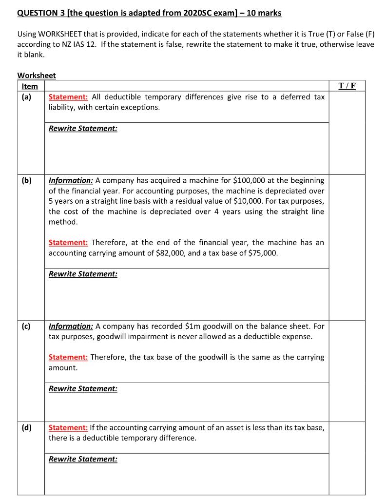Solved QUESTION 3 (the question is adapted from 2020SC exam) | Chegg.com