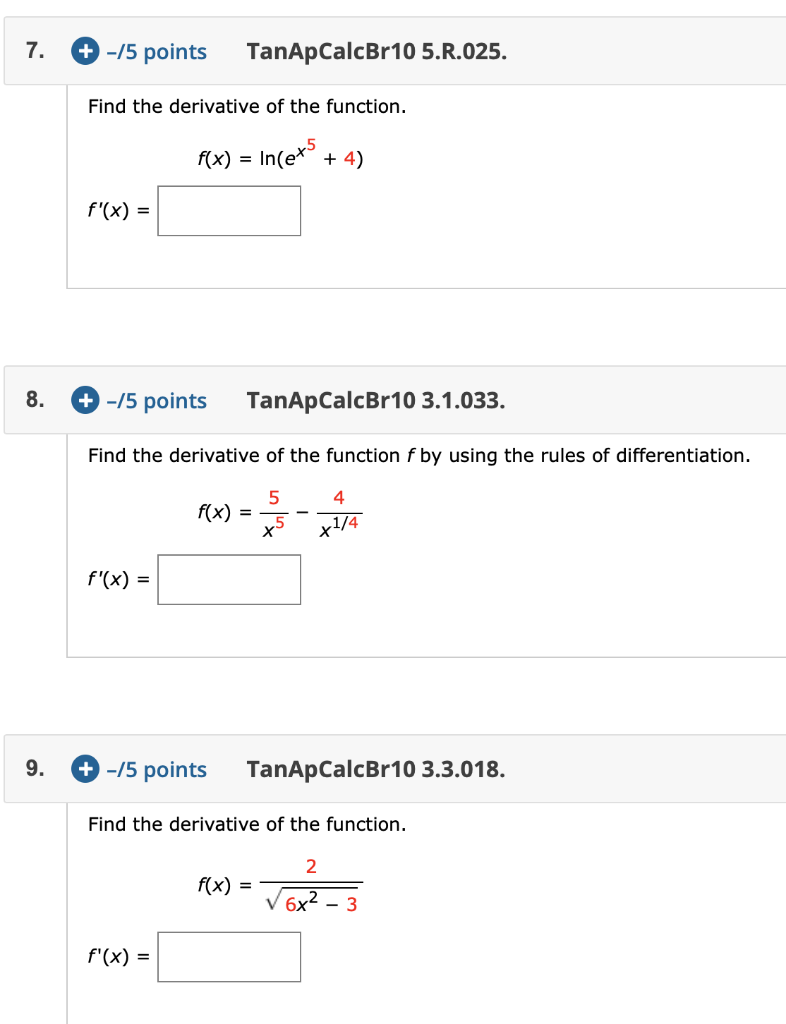 Solved 7. + -15 points TanApCalcBr10 5.R.025. Find the | Chegg.com