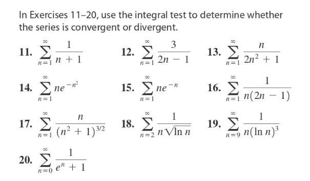 Solved In Exercises 11-20, use the integral test to | Chegg.com