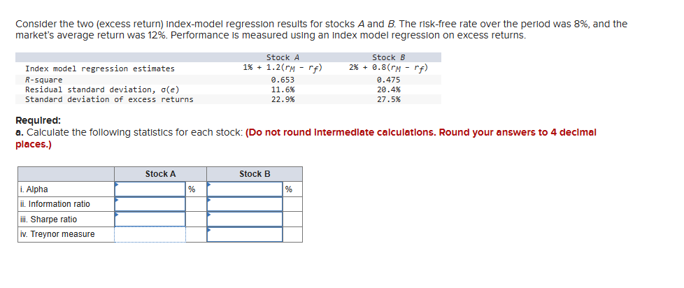 Solved Consider the two (excess return) ﻿index-model | Chegg.com