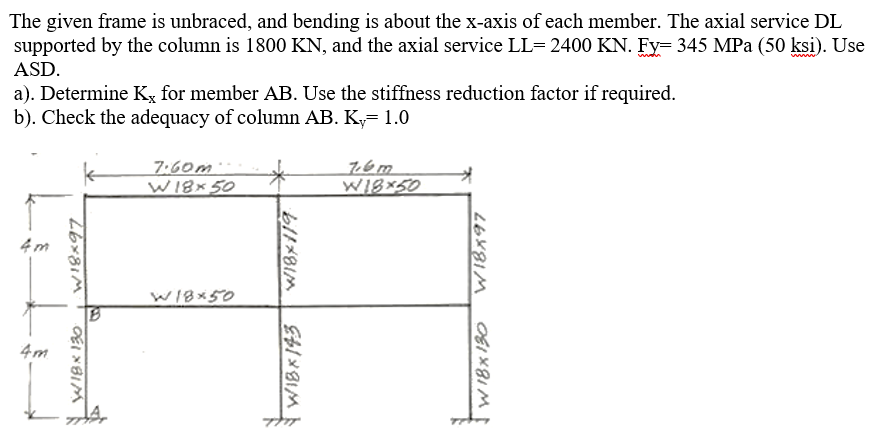 Solved The given frame is unbraced, and bending is about the | Chegg.com