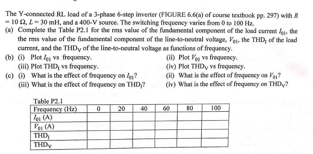 The Y-connected RL load of a 3-phase 6-step inverter | Chegg.com