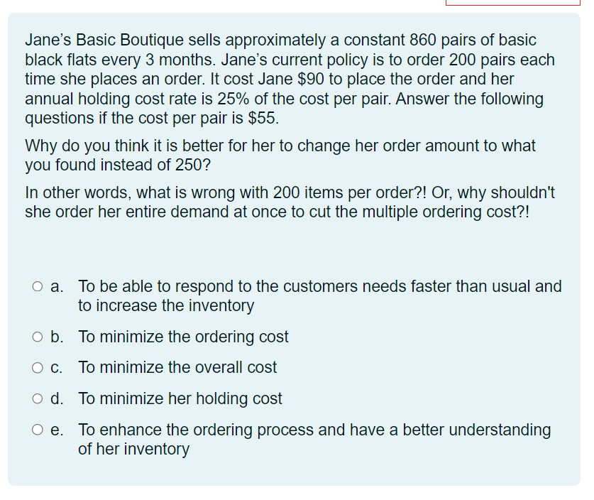 Solved Jane's Basic Boutique sells approximately a constant | Chegg.com