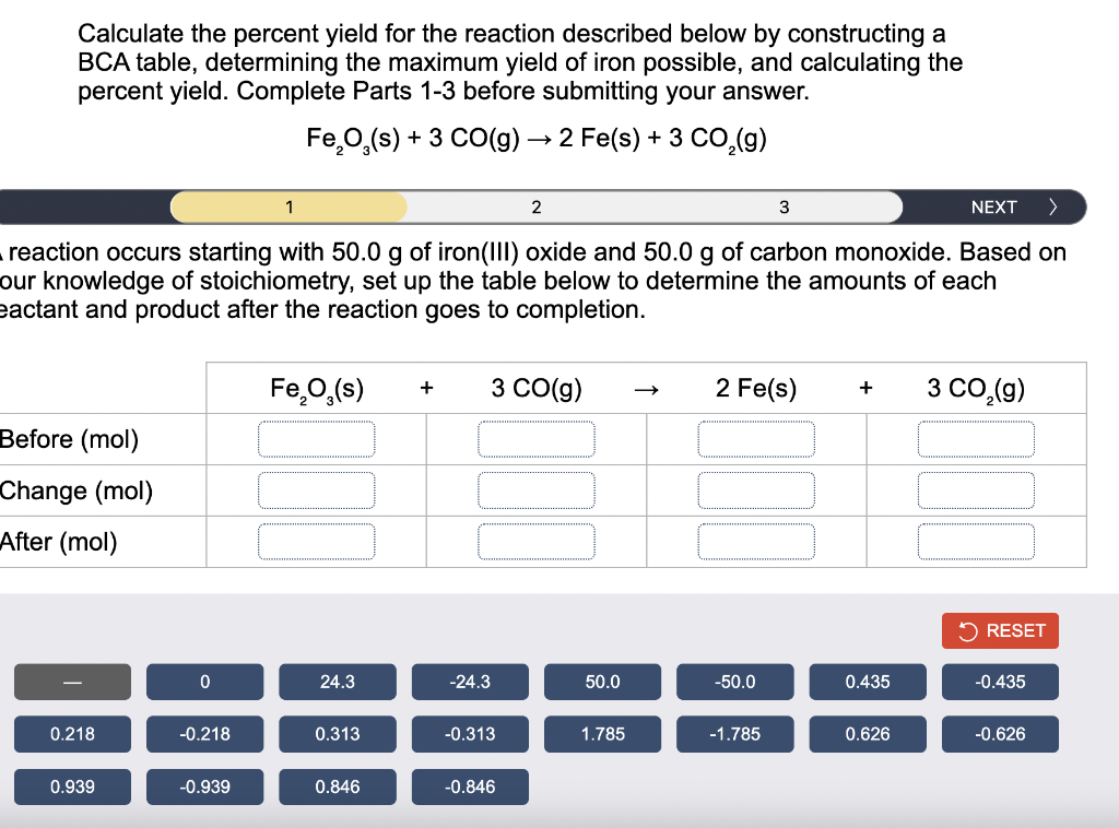 Solved Calculate the percent yield for the reaction | Chegg.com