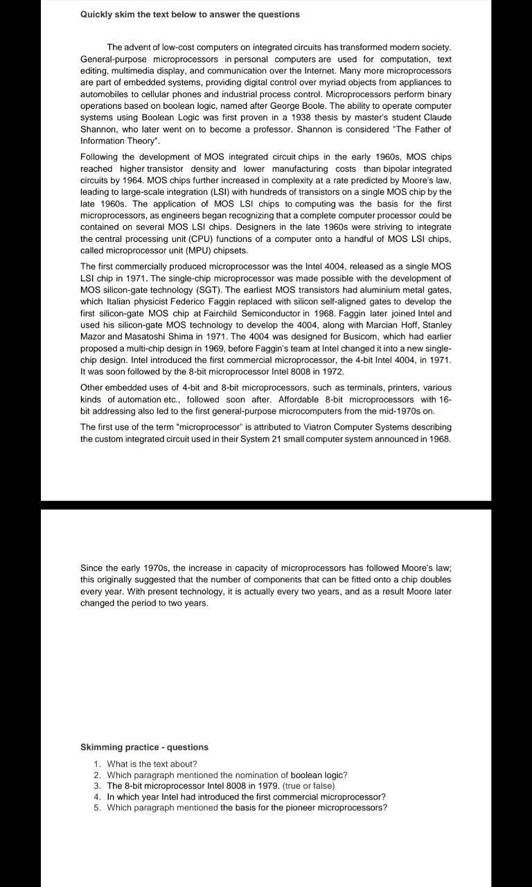 Solved Quickly skim the text below to answer the questions | Chegg.com