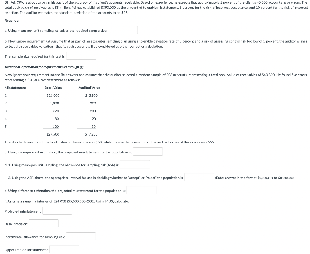 Solved Bill Pei, CPA, is about to begin his audit of the | Chegg.com