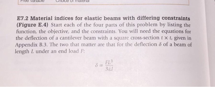 Solved E7.2, 4, 6 Derive the materials index as asked for. | Chegg.com